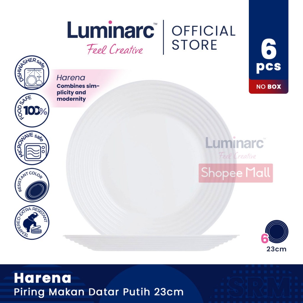 Jual LUMINARC Piring Makan Datar Harena Putih 23cm - 6pcs | Shopee Indonesia