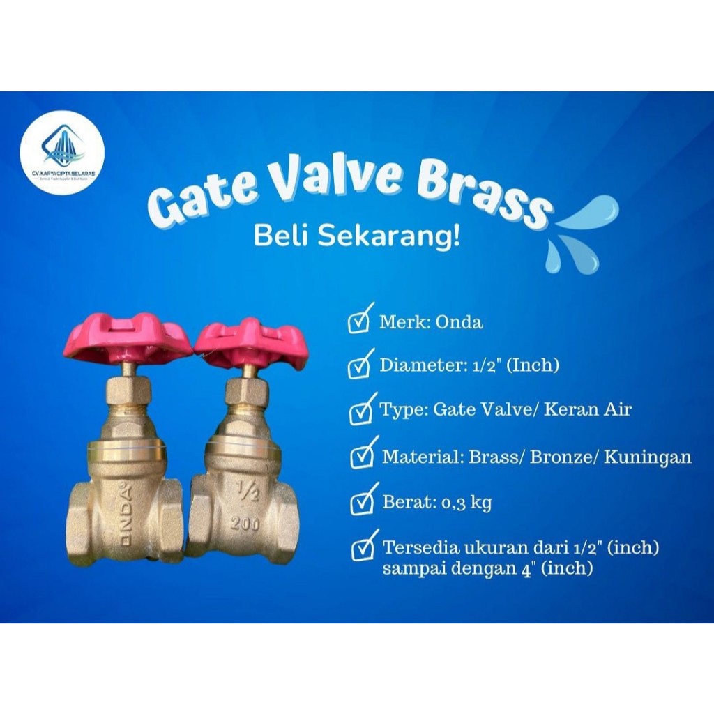 Jual Gate Valve Onda / Stop Kran Kuningan 1/2 inch Onda | Shopee Indonesia