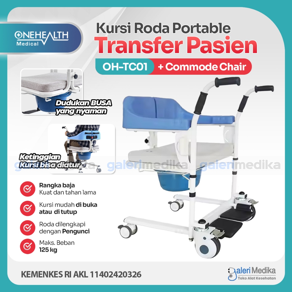 Jual Kursi Roda Transfer Pasien OneHealth OH-TC01 + Commode Chair ...