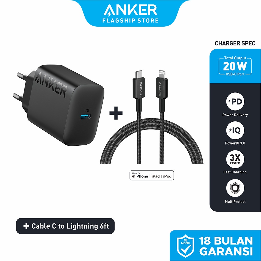 Jual Anker Wall Charger Adaptor GaN USB Type C Lightning MFi Fast Charging PD for iPhone 16 15 ...