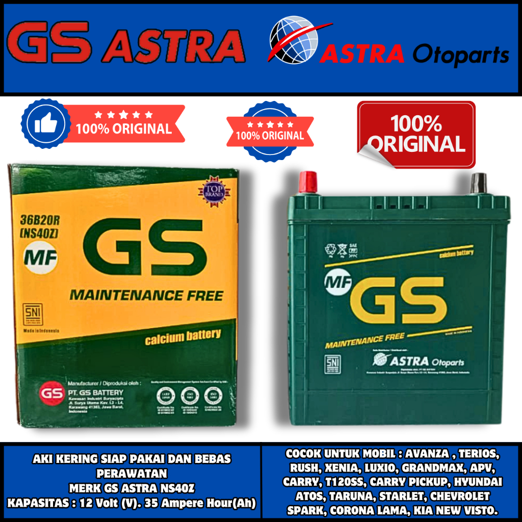 Jual AKI ACCU MOBIL TOYOTA AVANZA TYPE G , E , VELOZ RUSH GS ASTRA NS40Z MF / 36B20R ORI 12V ...