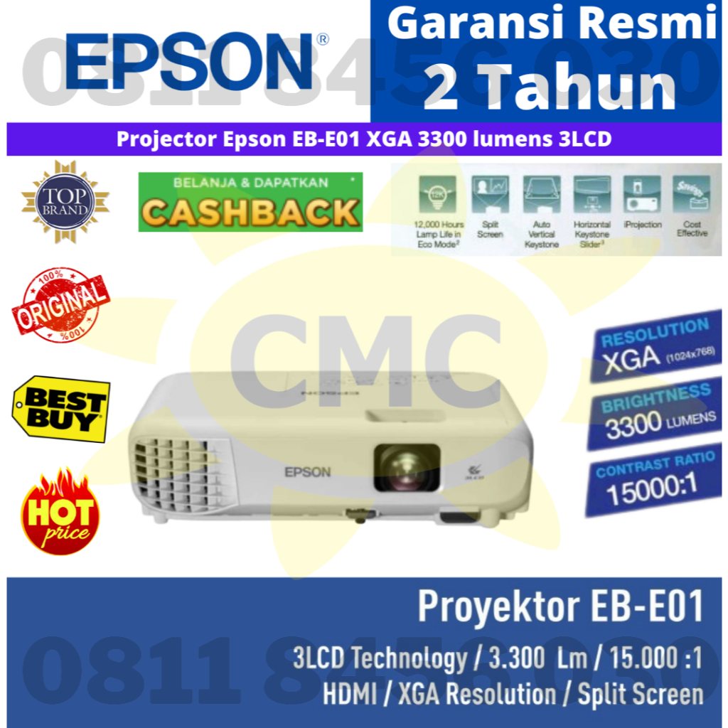 Jual Epson EB-E01 XGA 3LCD Projector Proyektor Epson EB-E01 3300 Ansi ...