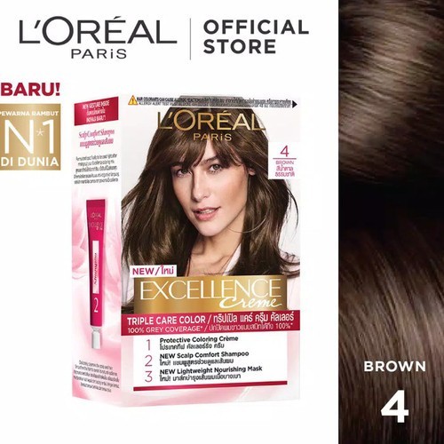 Jual L'OREAL Paris Excellence Creme #4 Natural Brown / Semir Rambut ...