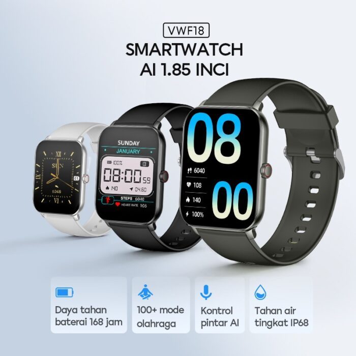 Jual VIVAN VWF18 Smartwatch AI 1.85" Display Notification Bluetooth ...
