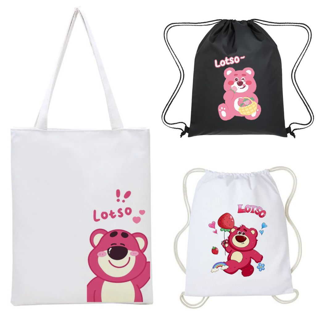 Jual Tas Serut Tote Bag Lotso Pink Strawberry Bear Lucu String Bag Toy ...