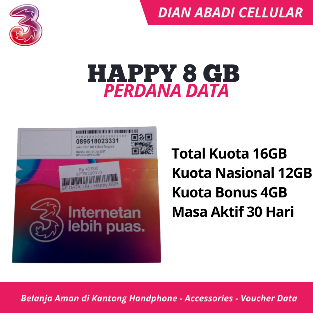 Jual Perdana Data Tri Happy 8GB 30 Hari | Shopee Indonesia
