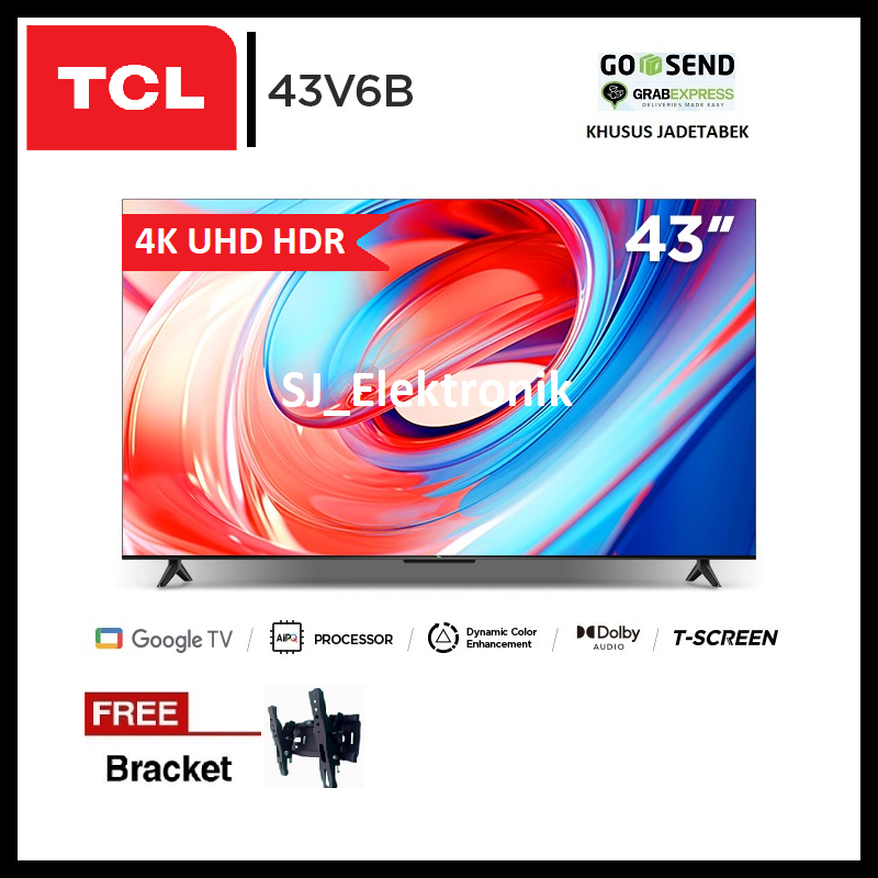 Jual Braket + TCL 43V6B 4K UHD HDR Dolby Audio Google TV | LED TV 43 ...