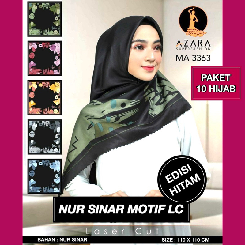 Jual 10 HIJAB NUR SINAR MOTIF HITAM PRINTING ( EDISI HITAM ) SINAR ...