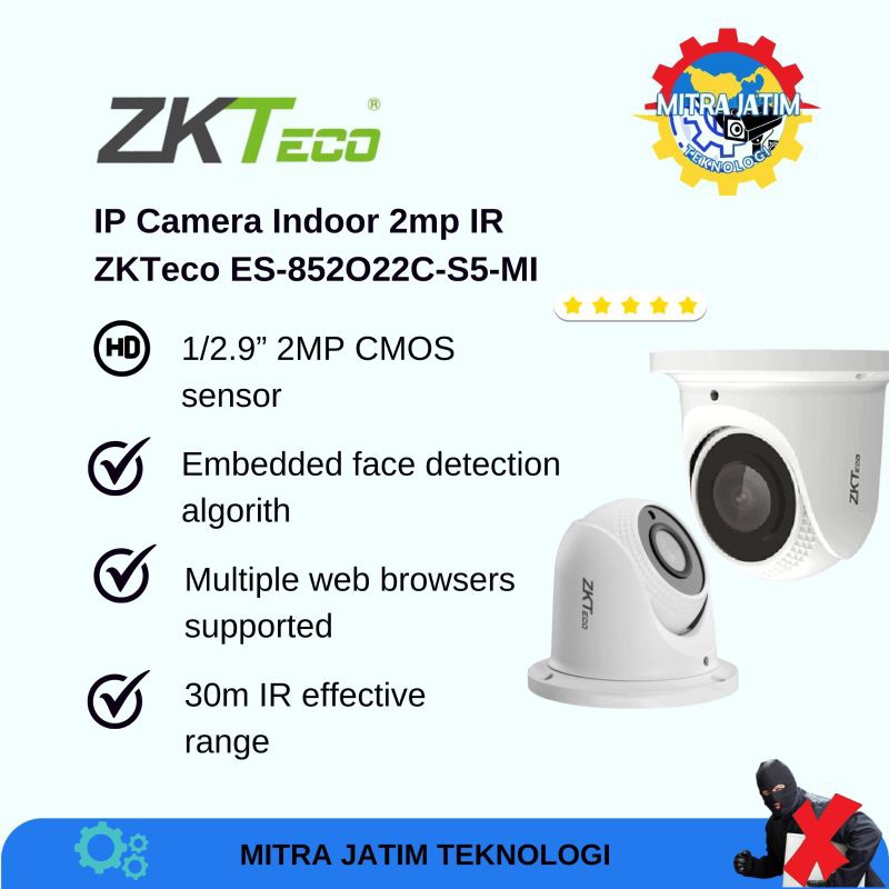 Jual IP Cam Indoor 2mp IR ZKTeco ES-852O22C-S5-MI | Shopee Indonesia