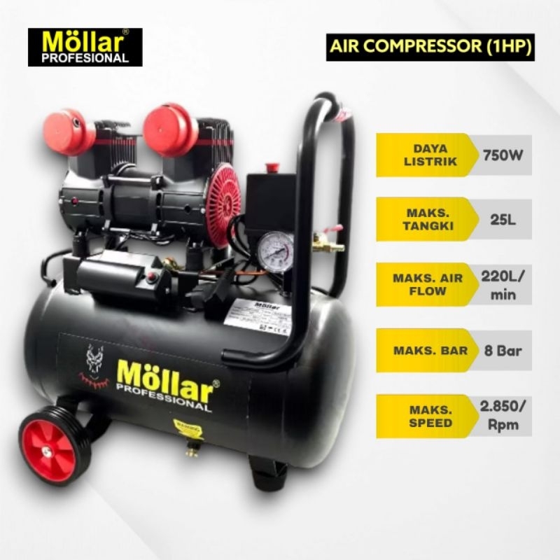 Jual KOMPRESOR ANGIN LISTRIK 1HP 25LITER MOLLAR GERMANY QUALITY OILLESS ...