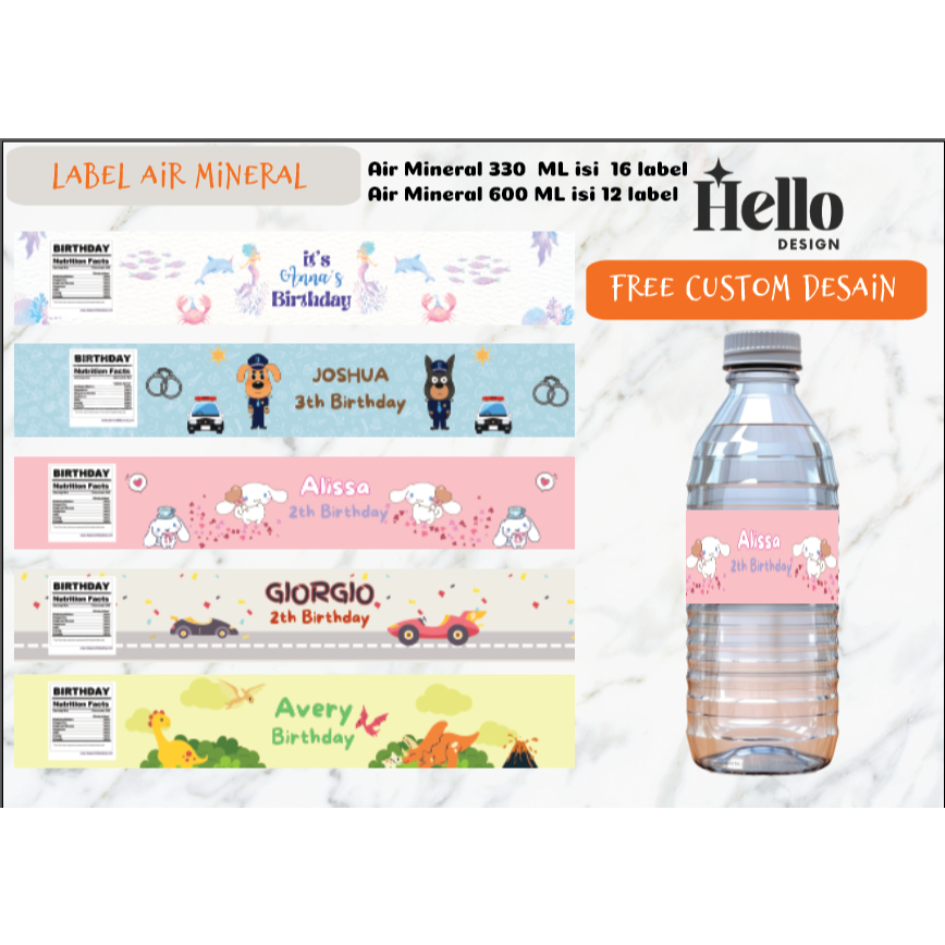 Jual (FREE CUSTOM) LABEL AQUA 330 ml & 600 ml Ulang Tahun Anak / Label ...