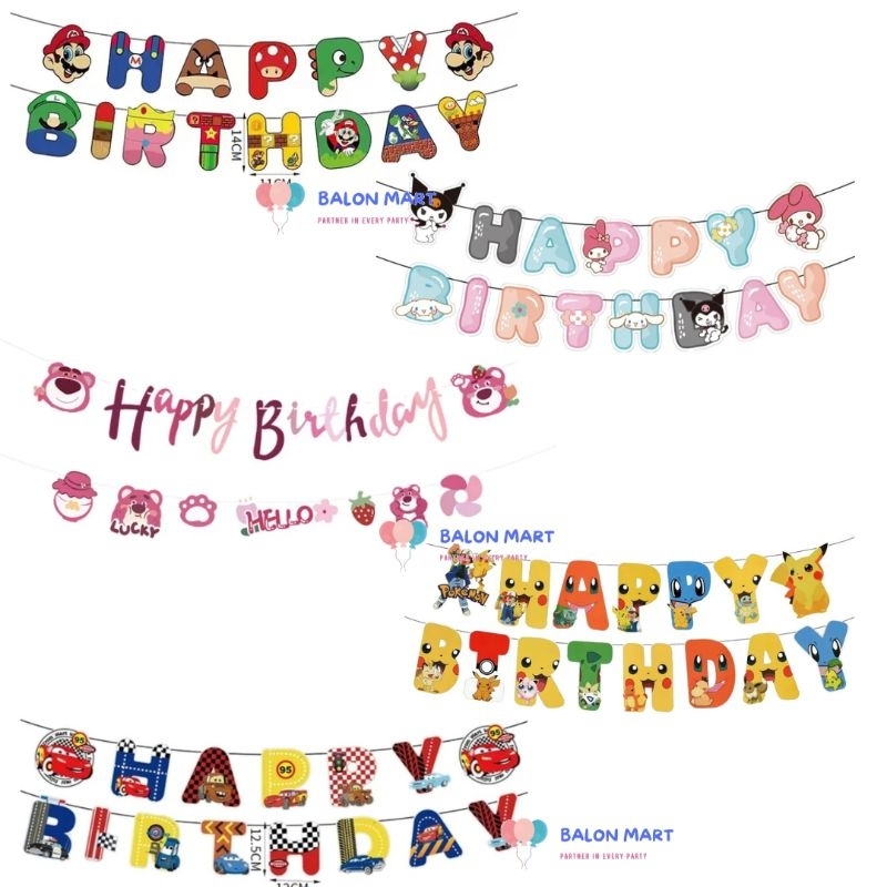 Jual Banner Happy Birthday HBD Karakter Mario/Sanrio/Lotso/Pokemon/Cars ...