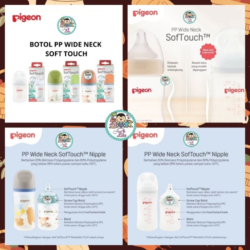 Jual PIGEON Wide Neck Bottle PP with Softouch Nipple | Peristaltic Plus 160ml+Box, 240 ml Buy 2 ...