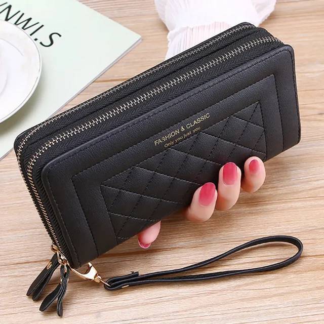 Jual Dompet Wanita 2 Resleting Premium Sermai Hitam Kulit Dompet Panjang Wanita Import Korea ...