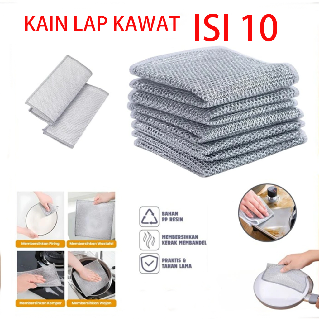 Jual (ISI 10) Kain Lap Kawat Dapur Bentuk Petak Halus Untuk Membersih ...