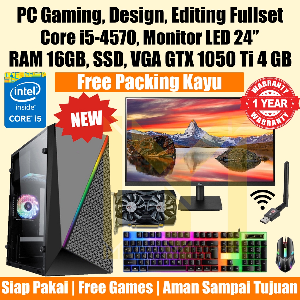 Jual PC Rakitan Gaming Core i5 4570 RAM 16GB VGA 4GB DDR5 SSD / Paket CPU Gen 4 Desain/Editing ...