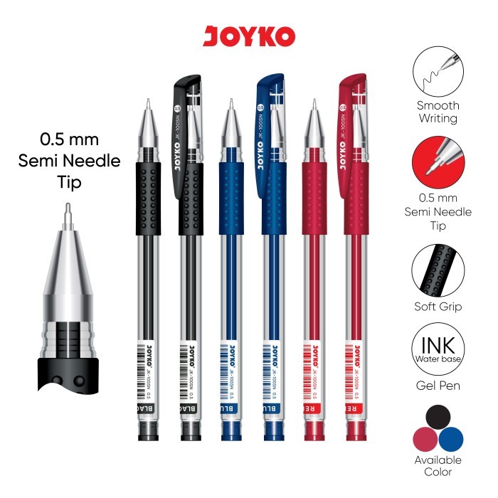 Jual JOYKO Gel Pen | Pulpen Pena Bolpoin Hitam Merah Biru Joyko JK-100 - 0.5 mm - Blessingmask ...