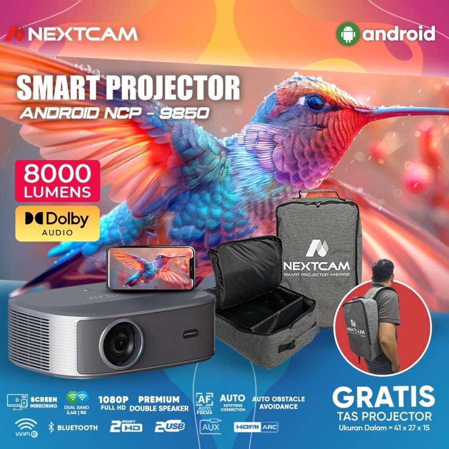 Jual Nextcam proyektor android full hd wireless 8000lumens dolby audio ...