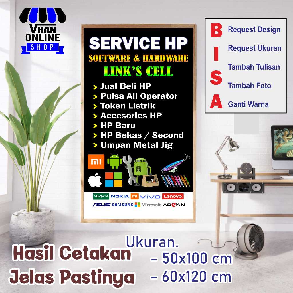 Jual Banner Spanduk Custom Service HP Model Warna Hitam | Shopee Indonesia