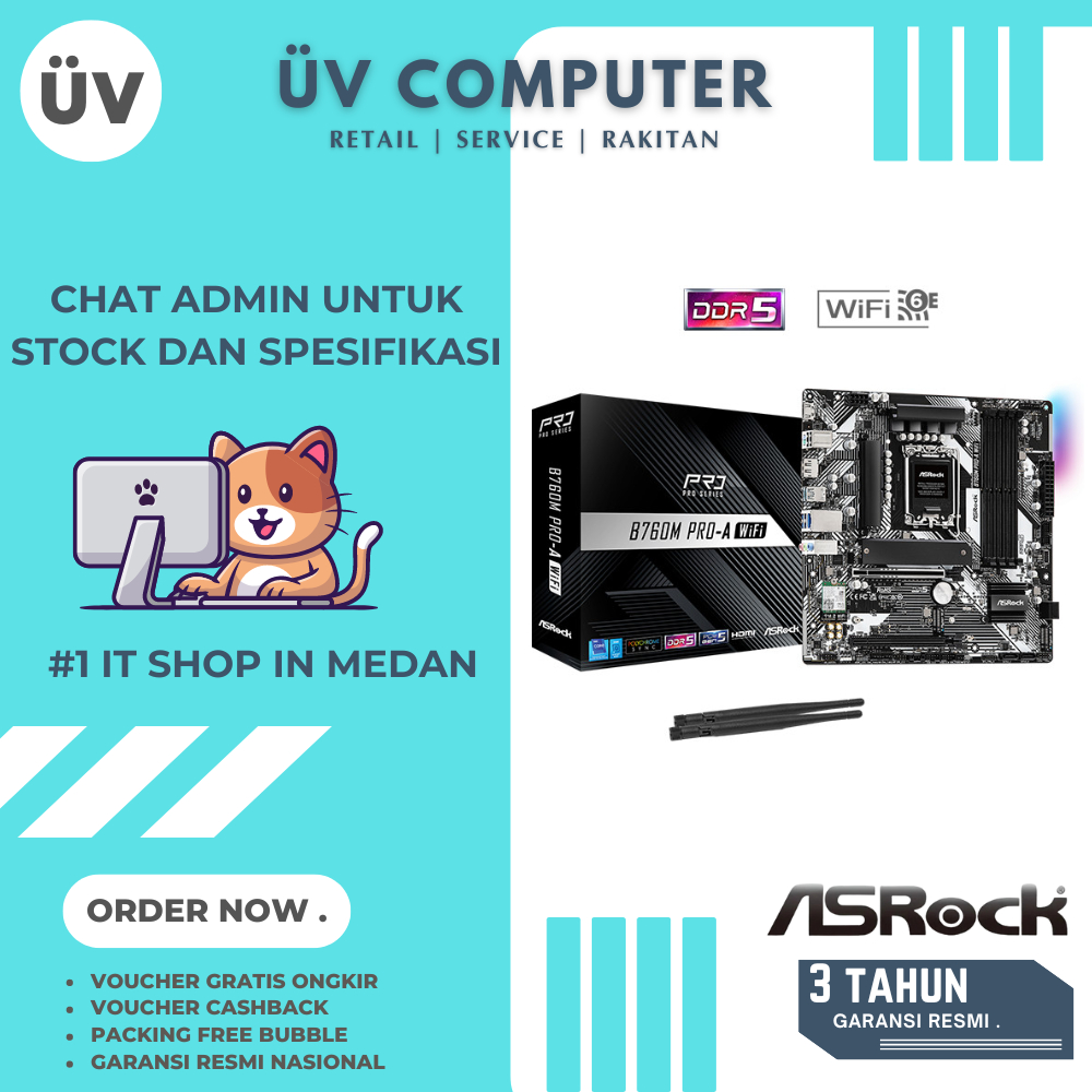 Jual Motherboard Mobo Asrock B760M Pro-A WiFi | DDR5 | Intel LGA1700 ...