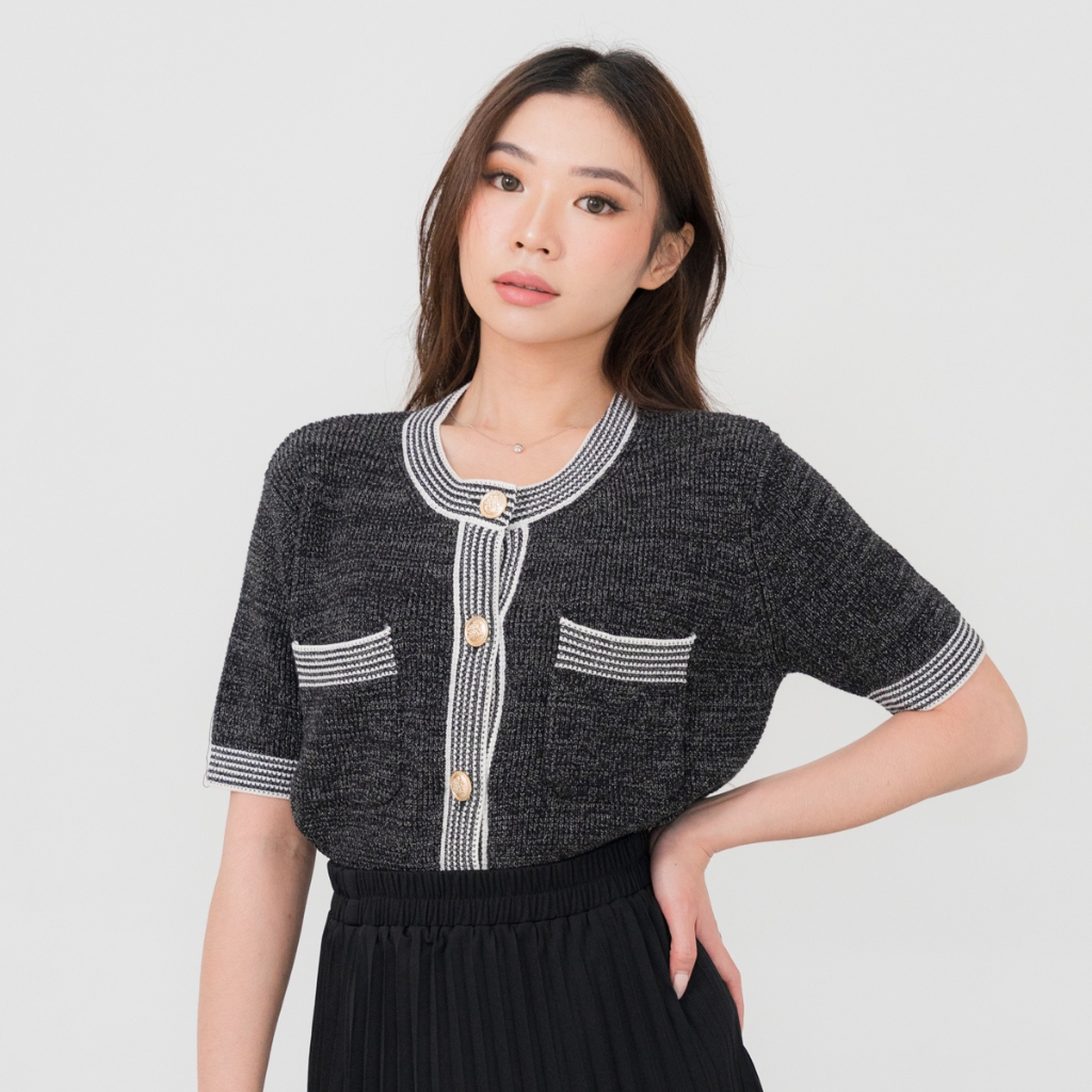 Jual Foxquinn AUREL TWEED KNIT TOP / Blouse Wanita | Shopee Indonesia