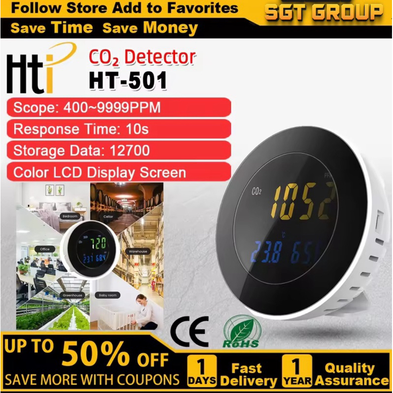 Jual HT 501 Desktop CO2 Meter HTI HT501 Temperature Hygrometer Digital Portable Gas Leak ...