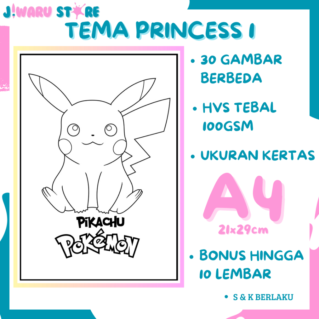 Jual 30 Gambar Kertas mewarnai anak / Coloring / Sketsa Tema Pokemon 2 ...