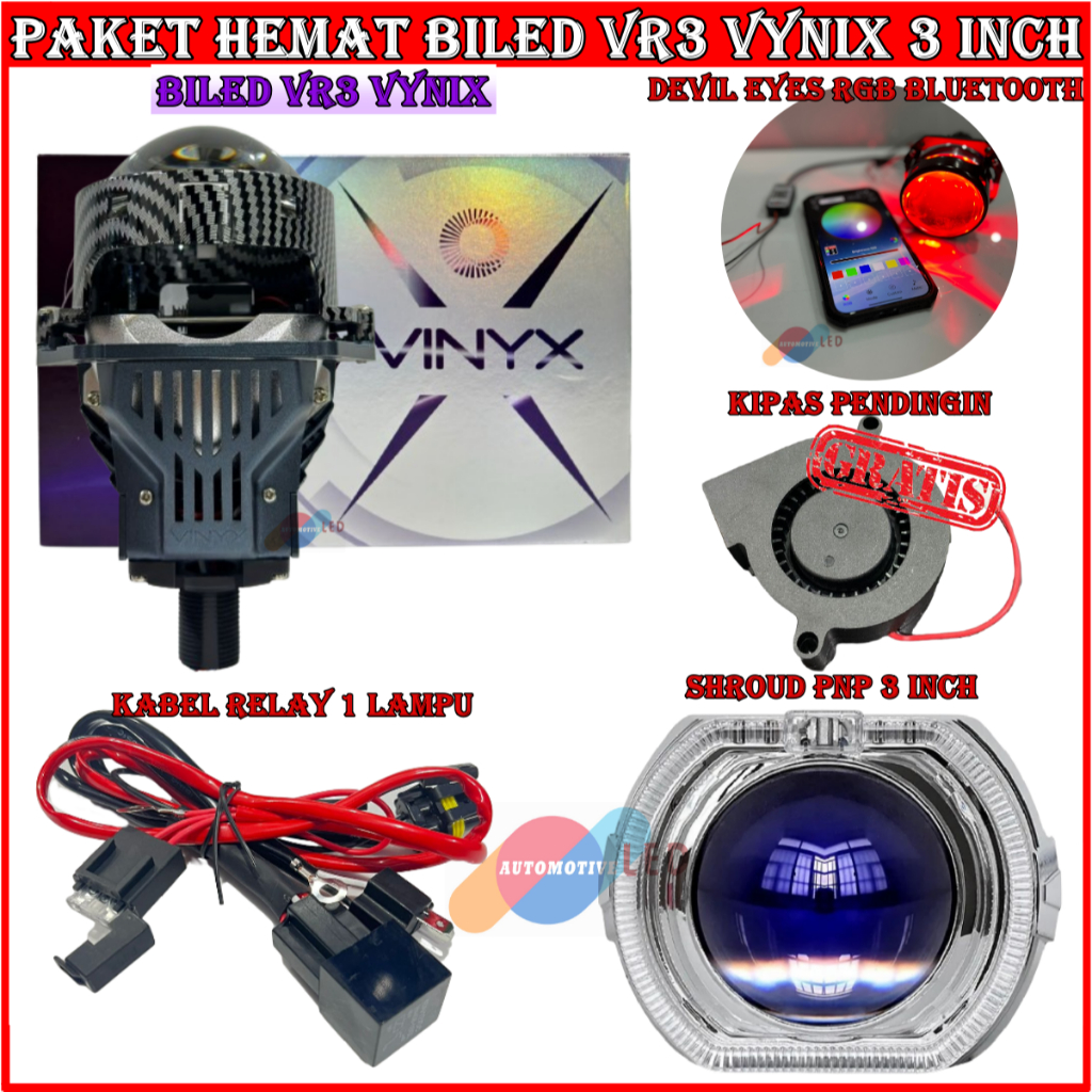 Jual PAKET LENGKAP SINGLE BILED VINYX VR3 3 INCHI 80 WATT PURPLE LENS ...