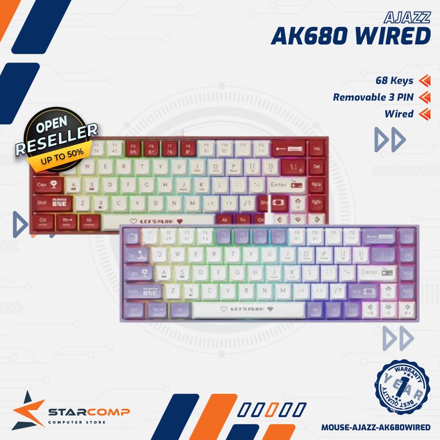 Jual Ajazz AK680 Dual Tone 65% Mechanical Gaming Keyboard Wired ...