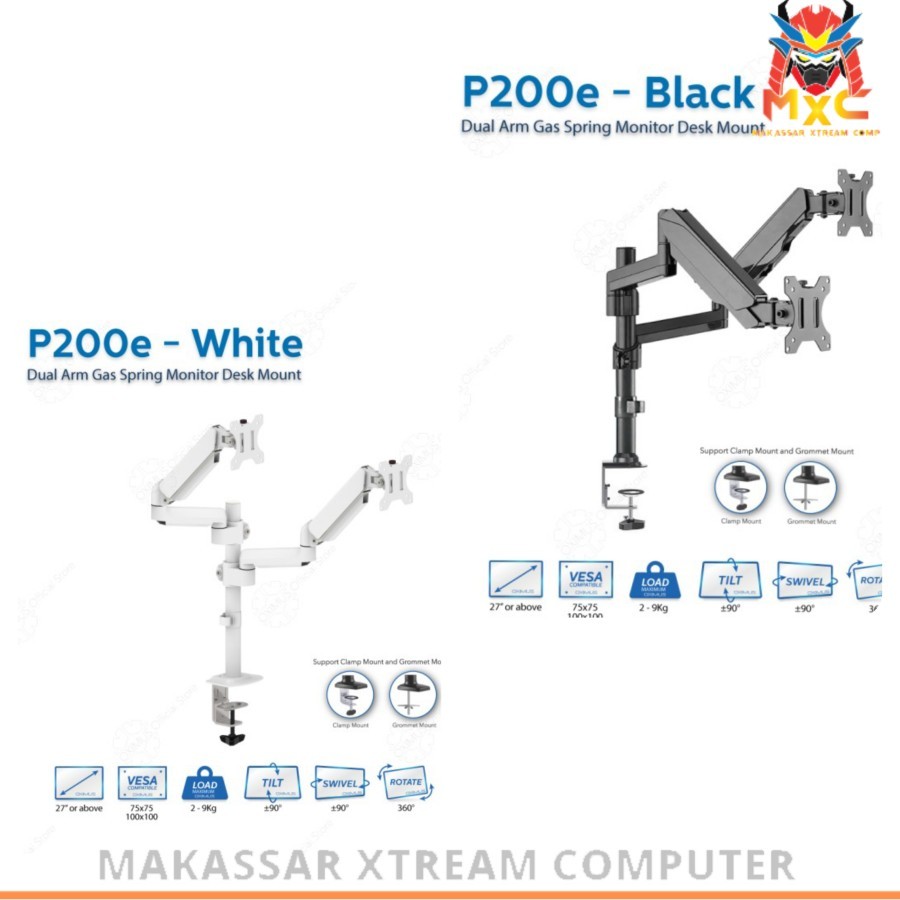 Jual BRACKET MONITOR DESKMOUNT GAS SPRING OXIMUS P200e TILT SWIVEL ...