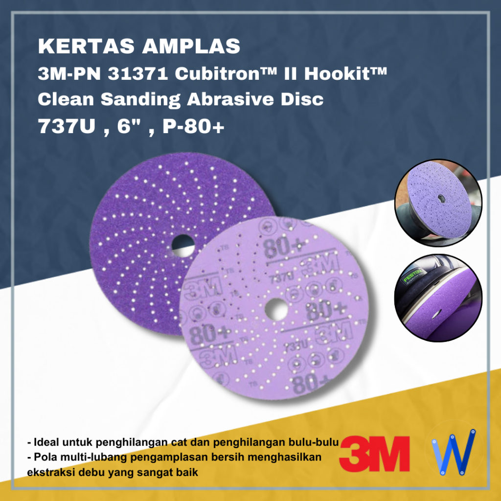 Jual Kertas Amplas 3M 31371 Cubitron™ II Hookit™ Clean Sanding Abrasive Disc 737U 6in P-80+ (1 ...