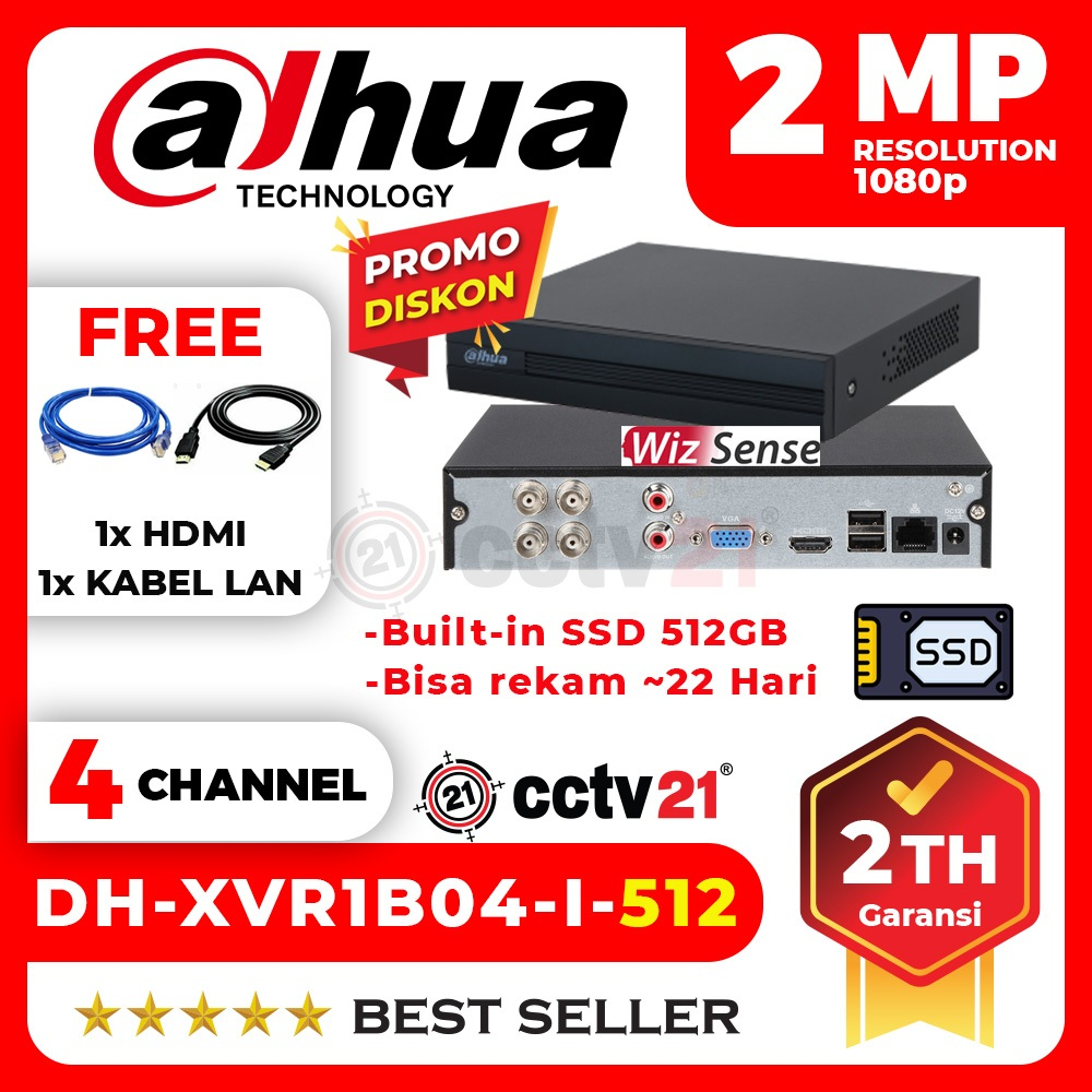 Jual DVR XVR Dahua DH-XVR1B04-I-512 4CH 2MP S-XVR Internal SSD 512GB Built in Garansi Resmi ...