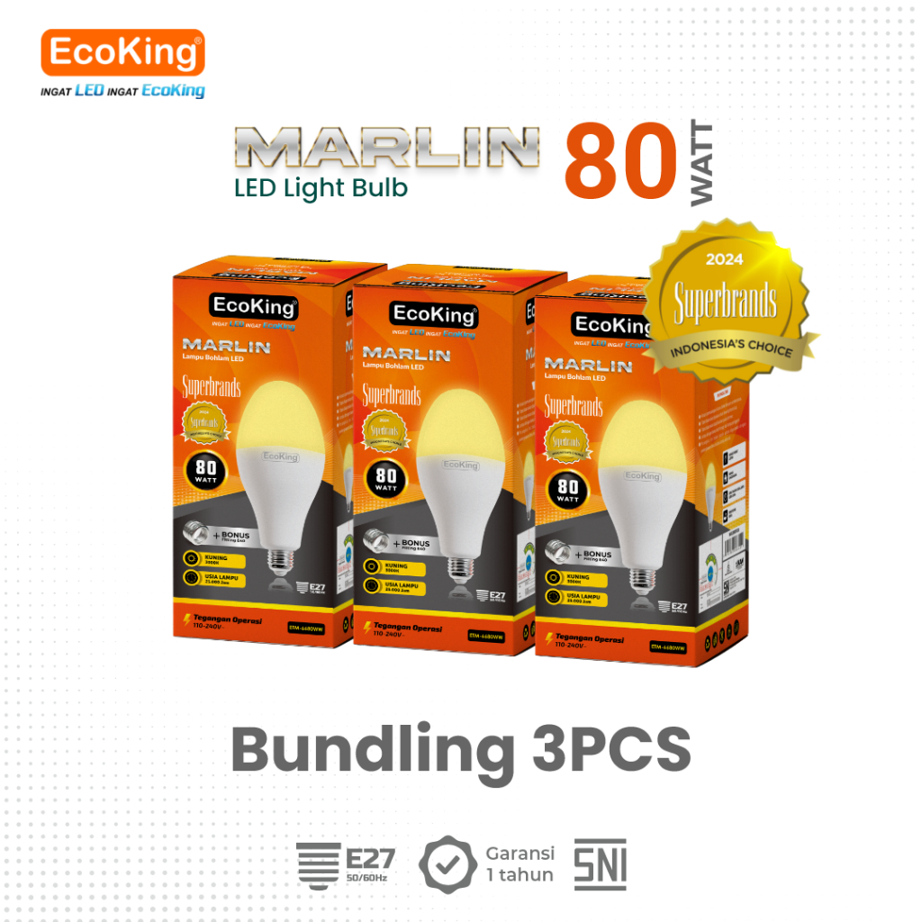 Jual EcoKing Lampu Bohlam LED Non-Mercury Marlin 80W Cahaya Kuning 3 ...