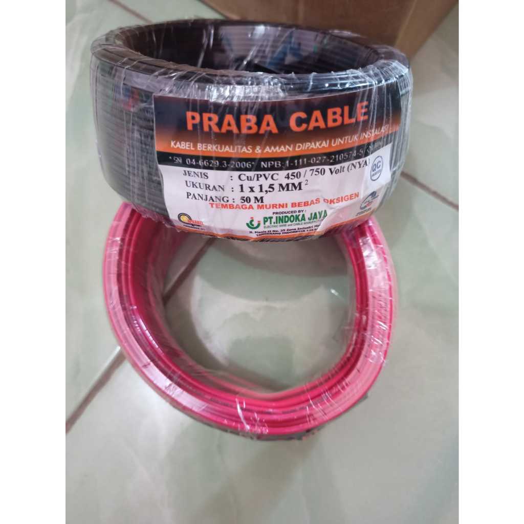Jual Kabel Listrik NYA 1 x 1.5mm Praba Tunggal Satuan Meter / Kabel ...