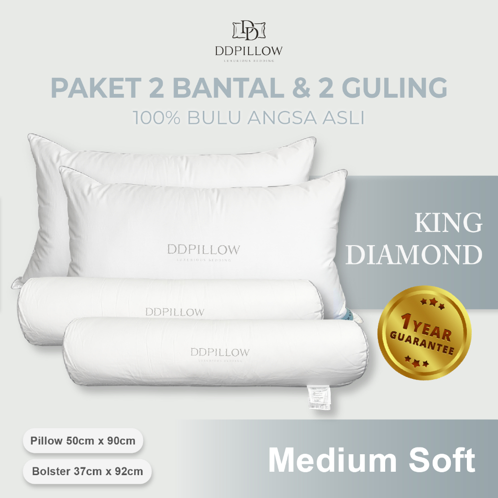 Jual DDPillow Set 2 Bantal Jumbo + Guling Bulu Angsa Asli, King Diamond 100% Down, Bantal Hotel ...