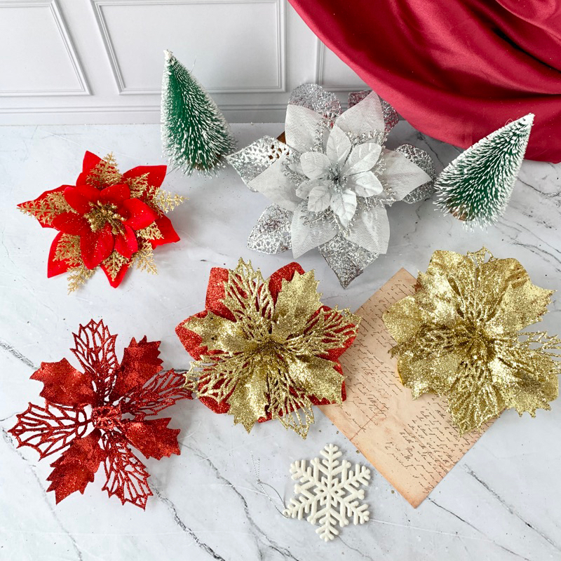 Jual Hiasan Bunga Pohon Natal / Bunga Kastuba Poinsettia Dekorasi ...