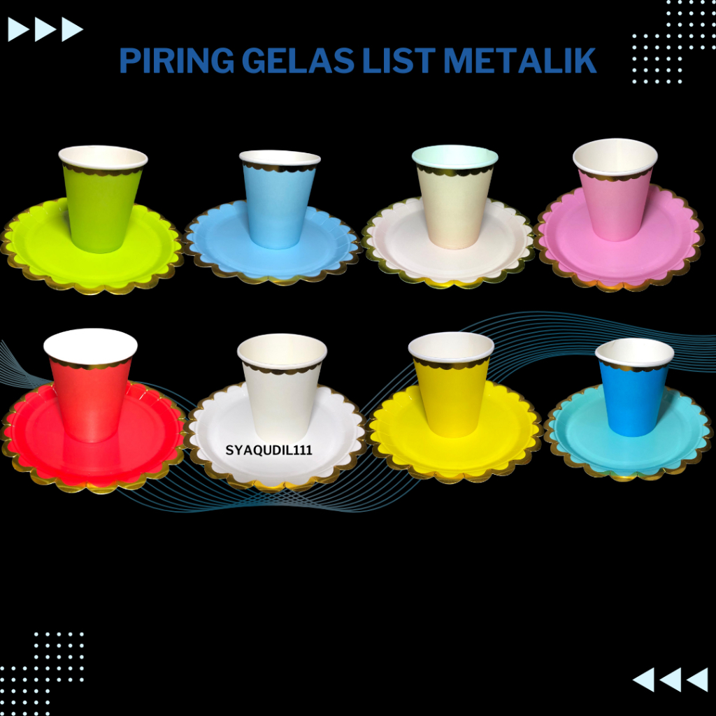 Jual [Isi 10 Pcs] Piring Gelas Kertas Premium List Emas Metalik Untuk ...