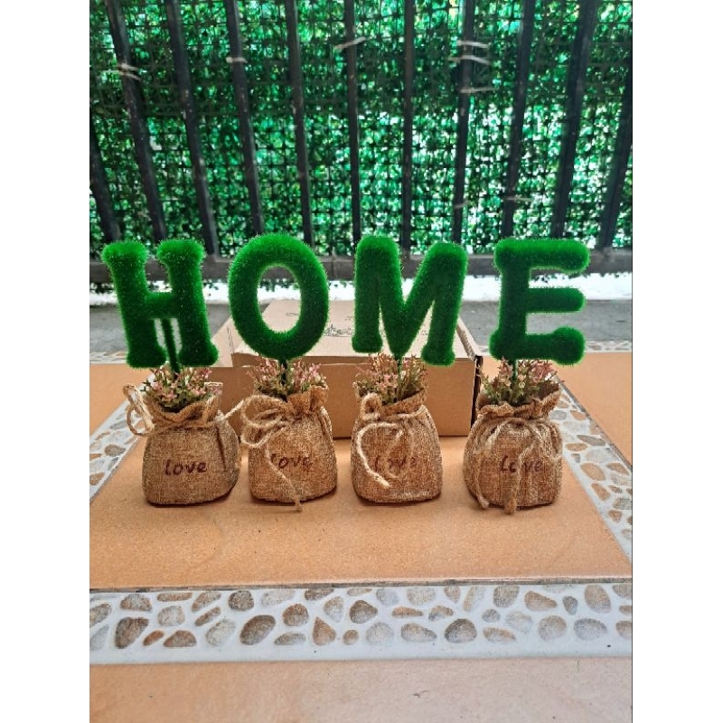 Jual rumput huruf Home set pot unik karung goni/pajangan rumah/dekorasi ...