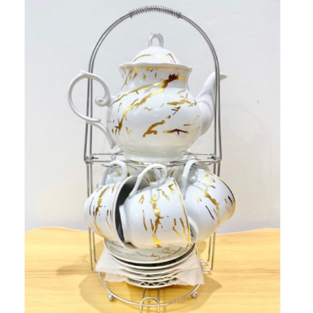 Jual Rak Teko set | Tea set Marble dengan Rak! 14pcs (teko 1100cc ...