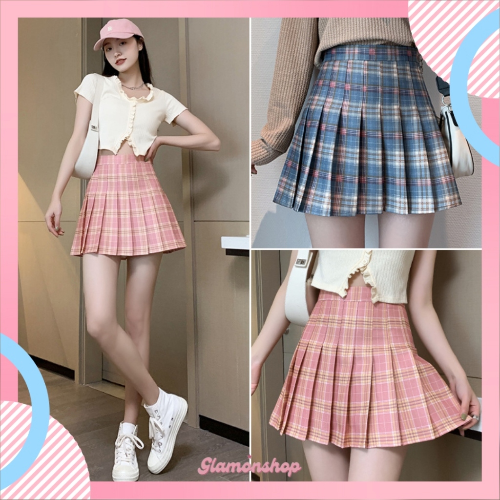 Jual GS RK382 Rok Korea Pendek Motif Tartan Mini Skirt Korean Style Rok ...