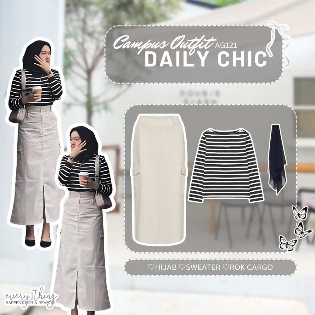 Jual Outfit Set Paket Hemat OOTD Korean Style Wanita Kekinian Sweater Tripe Set Rok Cargo Outfit ...