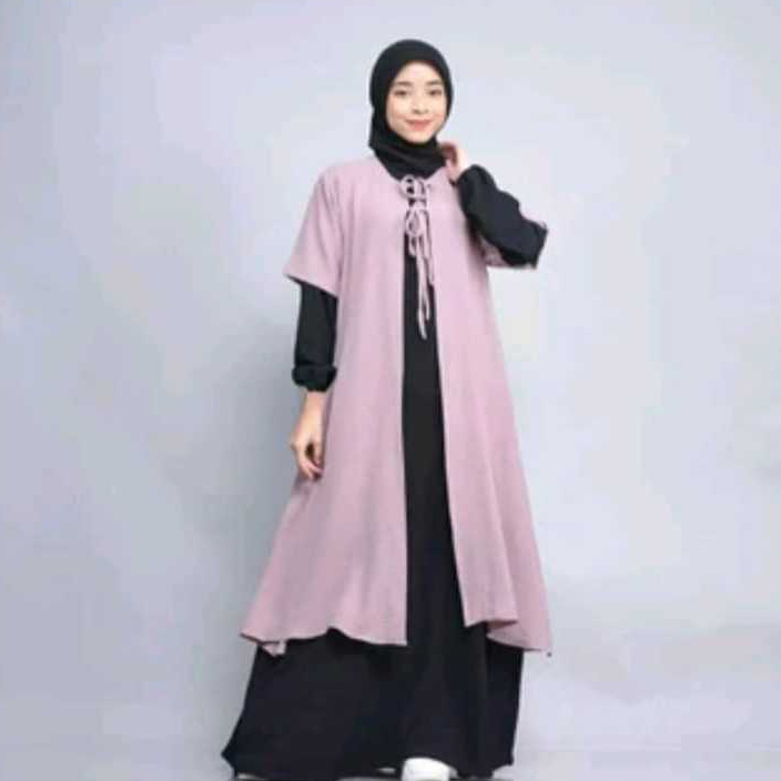 Jual HN - Gamis Cardigan Combinasi Bahan Crinkle Airflow BUSUI WUDHU ...
