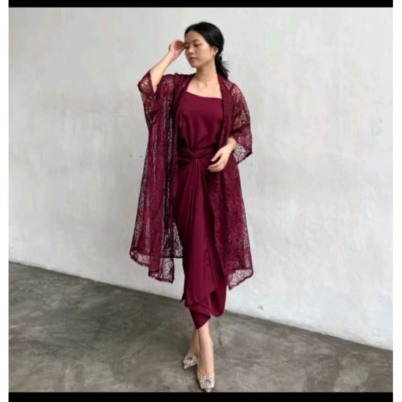 Jual OUTER BRokat Kornely oversize midi style / outfit kondangan maron ...