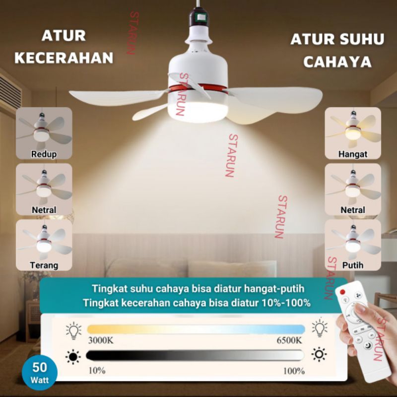Jual Lampu kipas langit-langit LED E27 dengan peredupan remote control ...