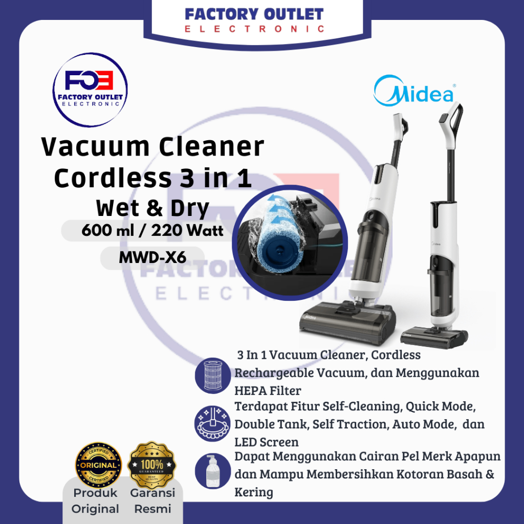 Jual MIDEA MWD-X6 MWD X6 Vacuum Cleaner Cordless 3 In 1 600 ml Vacuum ...