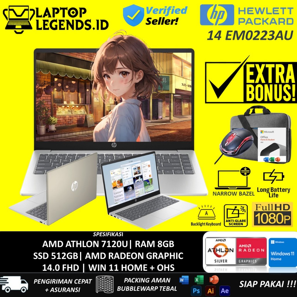 Jual LAPTOP HP 14 EM0223AU AMD ATHLON 7120U 8GB 512GB 14.0 FHD WINDOWS ...