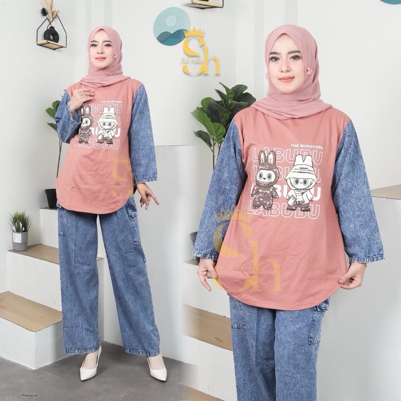 Jual ONE SET LABUBU VIRAL 2| ONE SET JEANS| ONE SET VIRAL | LABUBU ...