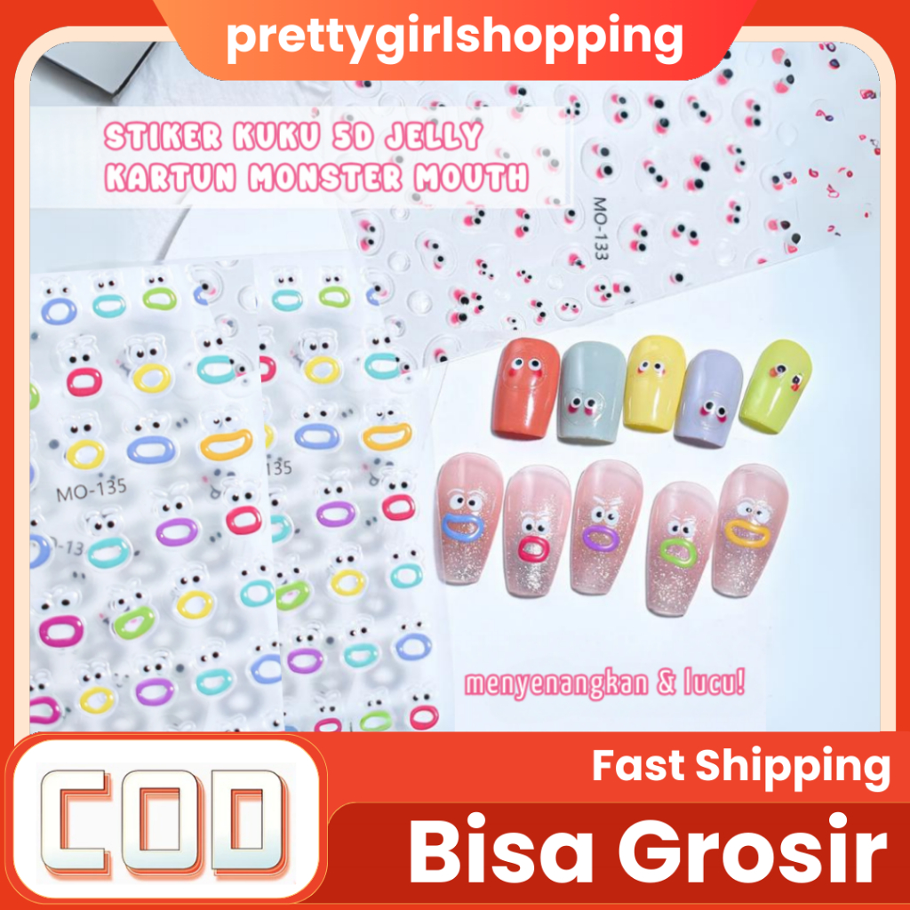 Jual Pretty Stiker Kuku 5D Wajah Kartun Jelly/ Sticker Emoji Campur ...