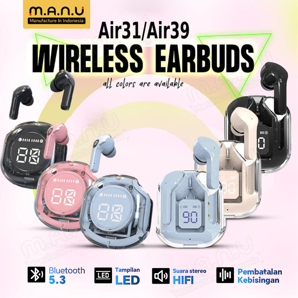 Jual Headset bluetooth FULL BASS AIR31 TWS Bluetooth 5.3 Headset Nirkabel dengan Mikrofon ...