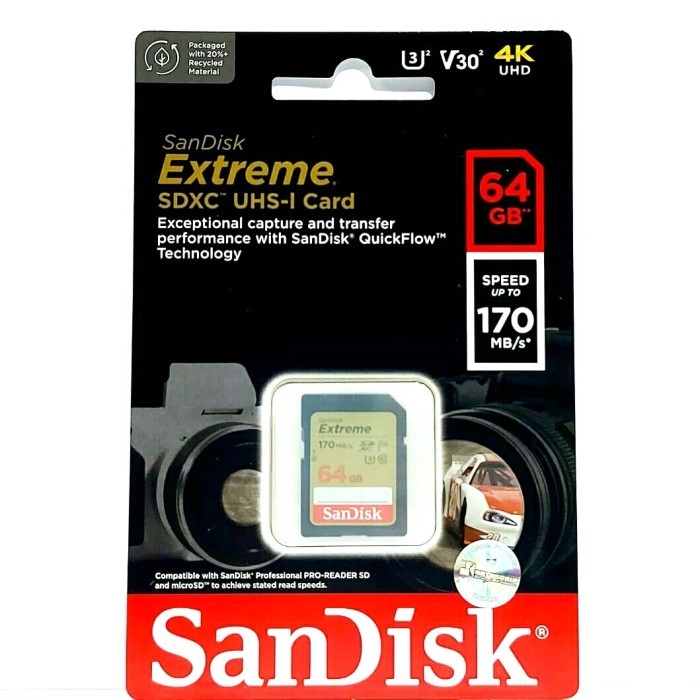 Jual SanDisk SDXC Card Extreme 64GB UHS-I U3 V30 for 4K UHD (Up to ...